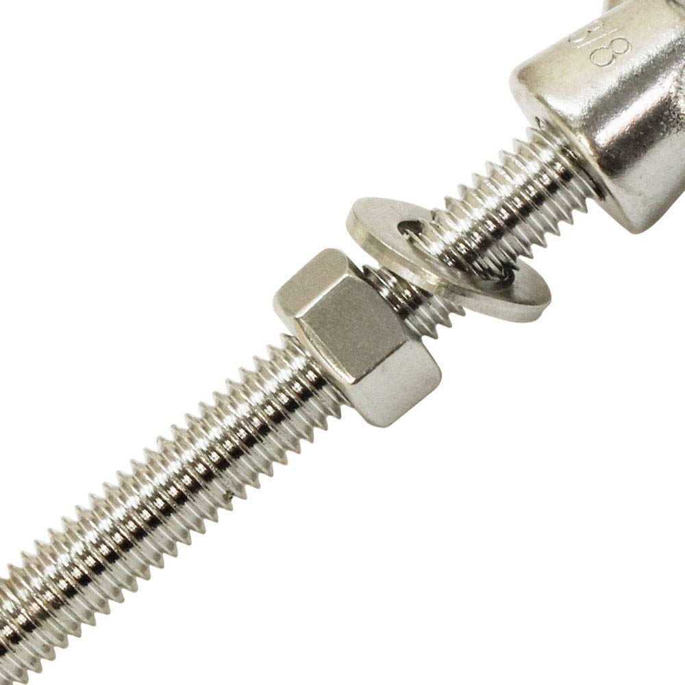 SDEXCSA WLL 1,050 Pounds 3/8 Inch x 12 Inch Fully Threaded Marine Stainless Steel Turned Eye Bolt Nut Washer