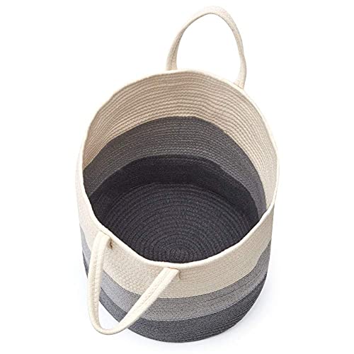EZOWare Large Cotton Rope Storage Basket, Soft Woven Laundry Hamper with Handles for Bathroom Nursery Closet - Gradient Gray, 15 x 18 inch