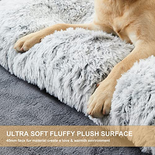 BFPETHOME Dog Beds for Large Dogs, Plush Dog Crate Bed Fluffy Cozy Kennel Pad for Sleeping &Ease Anxiety, Washable Dog Mats with Anti-Slip Bottom for Large Medium Dogs (42(41 x 27 inch), Grey)