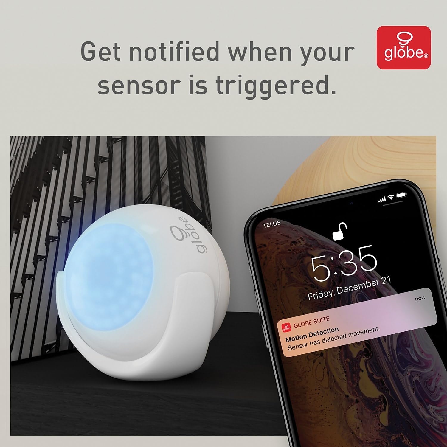 Globe Electric Wi-Fi Smart Motion Detector, No Hub Required, Battery Operated, White,50026