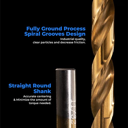 amoolo 1/8" Titanium Drill Bits (10pcs), Premium 4341 HSS Metal Drill Bits for Wood, Metal, Steel, Plastic, Aluminum Alloy