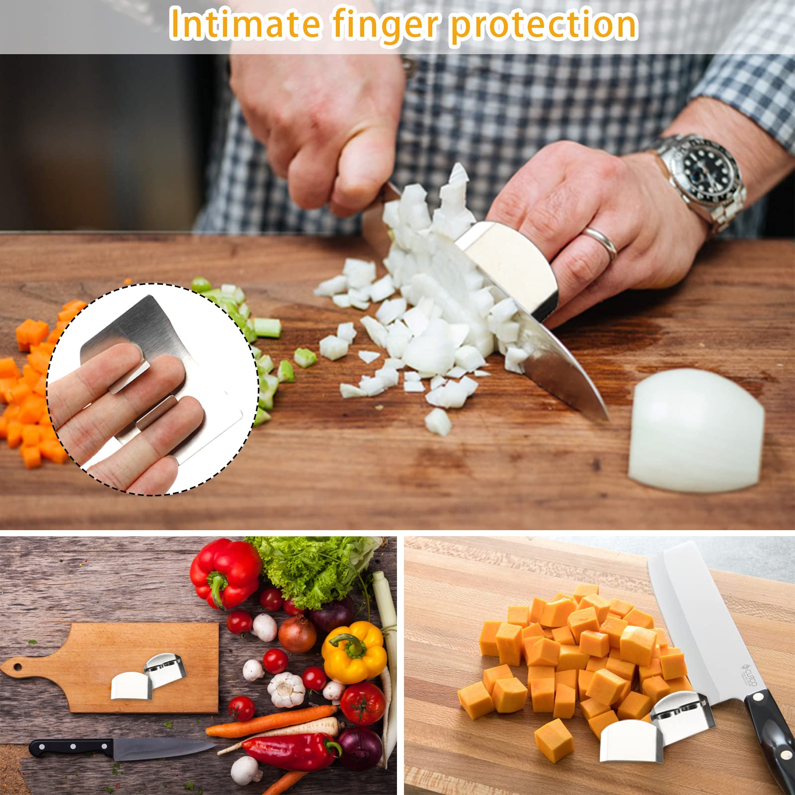 6PCS Finger Protector for Cutting Food Stainless Steel Finger Guards for Cutting Kitchen Knife Finger Shield for Cutting Slicing Chopping Food Vegetables (Double and Single Finger)