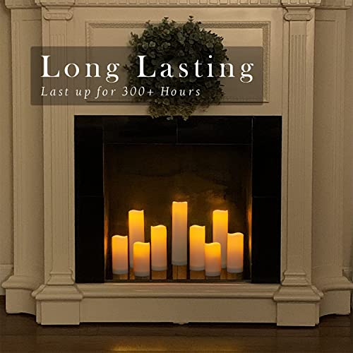 Amagic Flameless Candles Battery Operated Candles Flickering, Outdoor Waterproof LED Pillar Candles with Remote Control and Timer, D 2.2" x H 4" 5" 6" 7" 8" 9", Ivory, Plastic, Set of 9