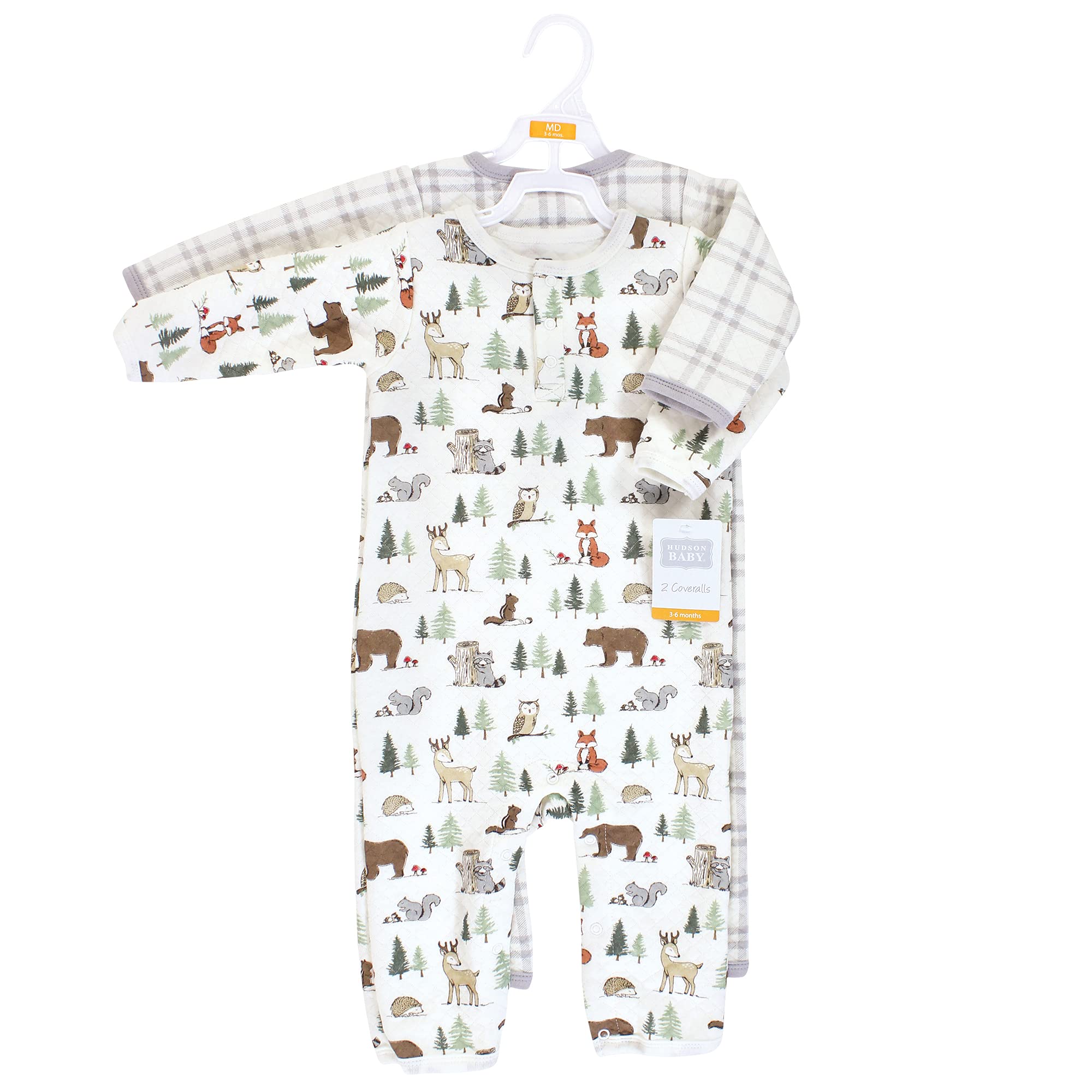 Hudson Baby Unisex Baby Premium Quilted Coveralls, Forest Animals, 18-24 Months
