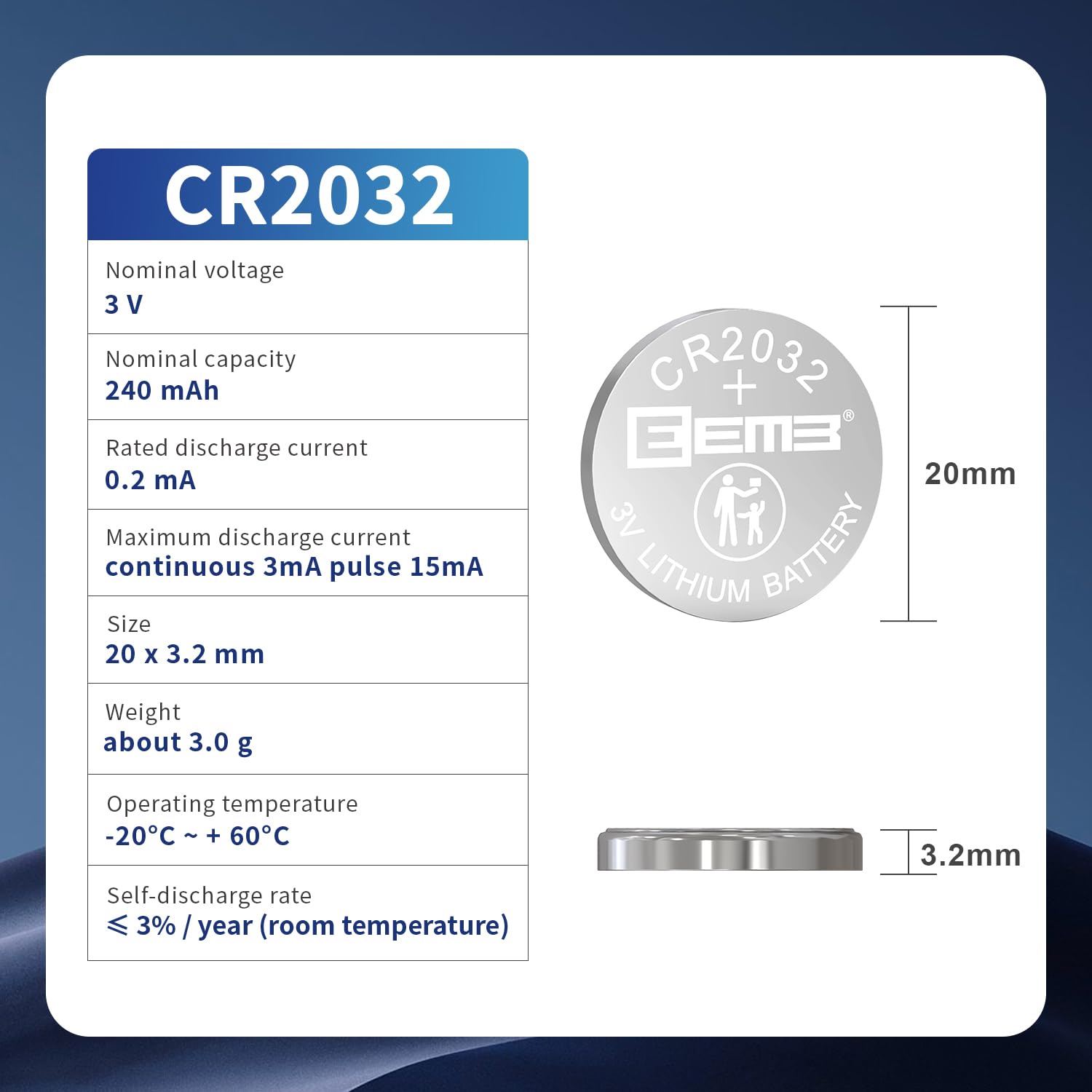 EEMB 10PACK CR2032 Battery 3V Lithium Battery Button Coin Cell Batteries 2032 Battery DL2032, ECR2032, LM2032 for Remotes Watches Calculators Door Chimes Medical Devices Computer Key Fobs