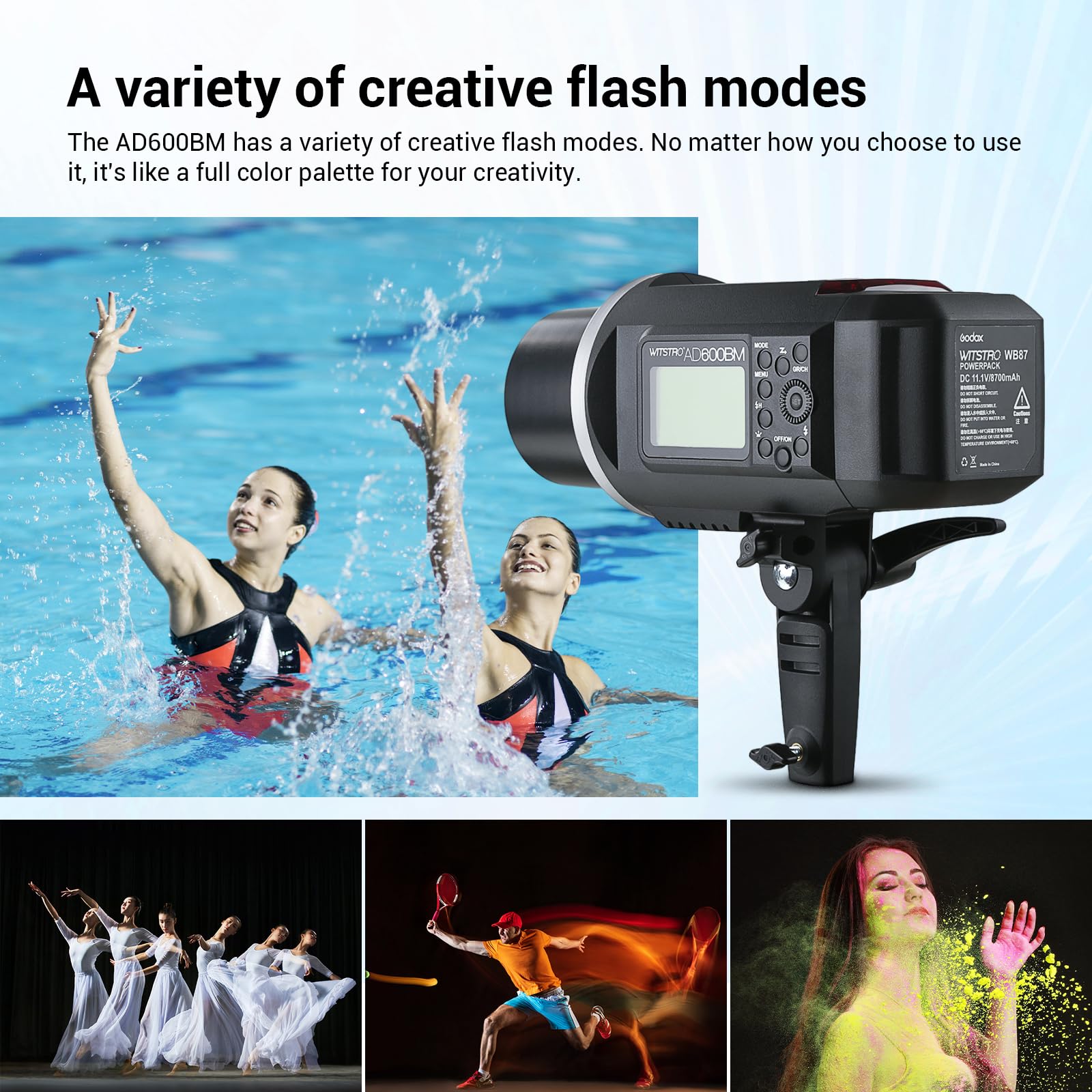 Godox AD600BM Outdoor Flash Strobe Light, 600Ws Bowens Mount Flash Monolight, 2.4G Wireless X System, GN87 1/8000 HSS Portable Lamp, with Godox AD-R6 Standard Reflector, 80cmX80cm /32"X32"Softbox