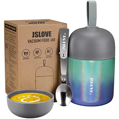 BEAQUEE Soup Thermos for Hot Food for Kids Adults, 17 Oz Thermos Food Jar with Folding Spoon, Vacuum Insulated Lunch Container for School Office Picnic Travel