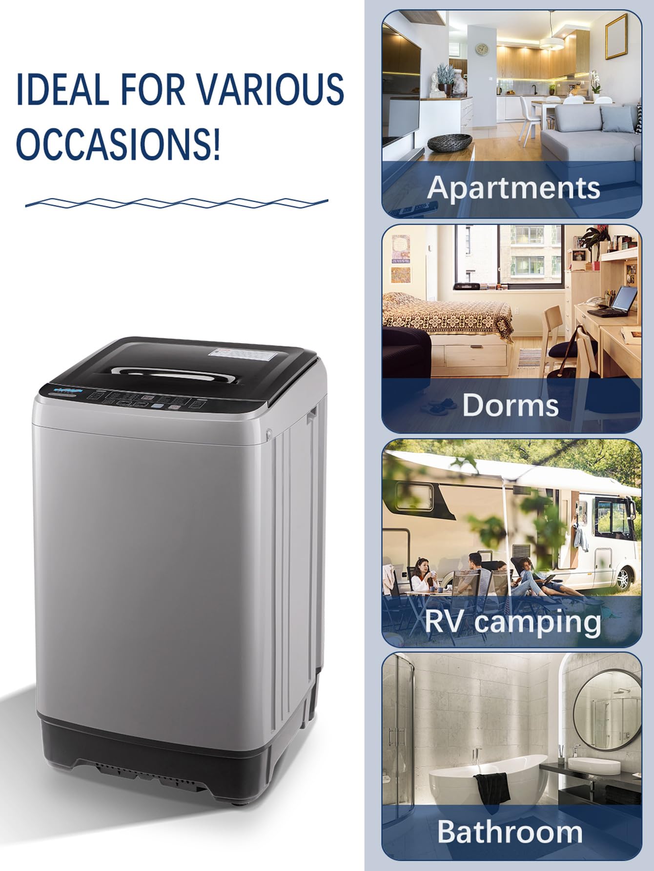KRIB BLING Full-Automatic Washing Machine with LED Display, 17.7 lbs Portable Compact Laundry Washer with Drain Pump, 10 Wash Programs 8 Water Levels, Grey, XQB201A-GREY 177