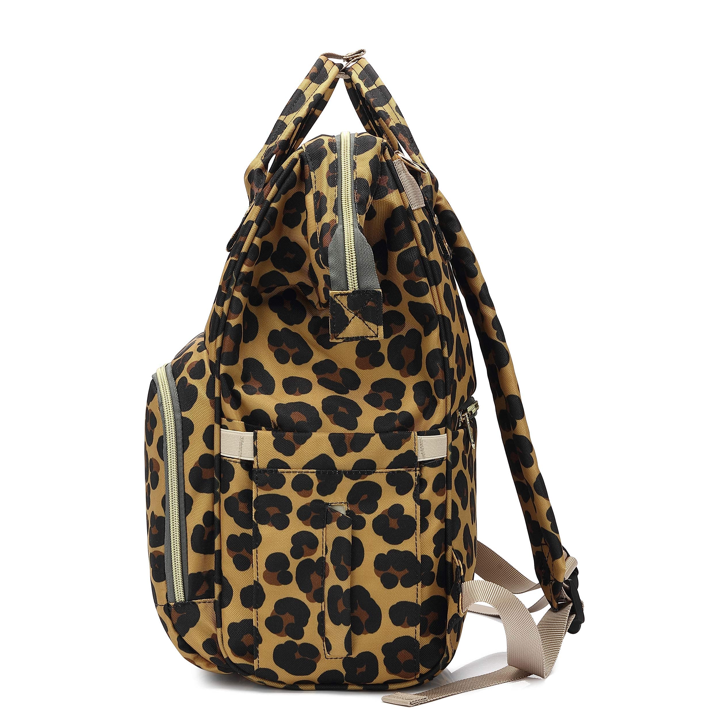 Gnirue Leopard Printing Diaper Bag Large Capacity Water Resistant Nursing Backpacks Nappy Bags for Mom (Brown)