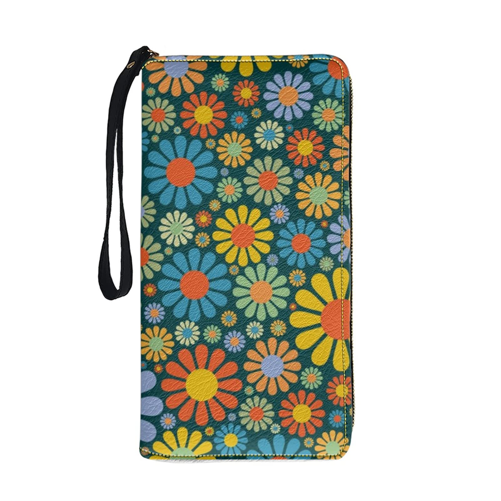 Wideasale Women Rfid Blocking Wallet Hippie Flower Floral Zip Around Wallet Clutch Large Travel Purse,Rainbow Color