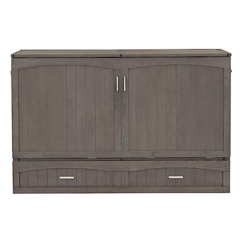 BIADNBZ Queen Size Murphy Bed Cabinet with Built-in Charging Station and Two Drawers,Versatile Foldable Bedframe with Storage for Bedroom Living Room, Space Saving, Antique Grey