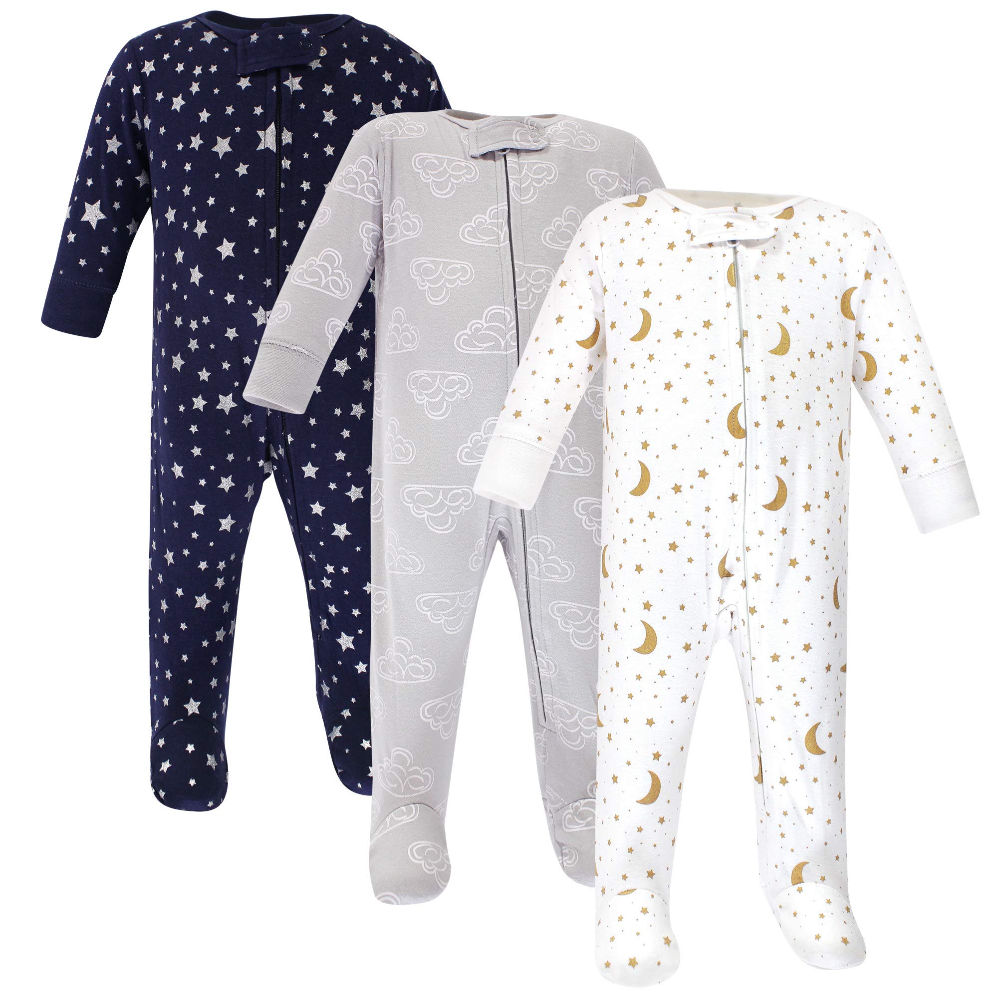 Hudson Baby Unisex Baby Cotton Sleep and Play, Navy Stars Moons, 3-6 Months