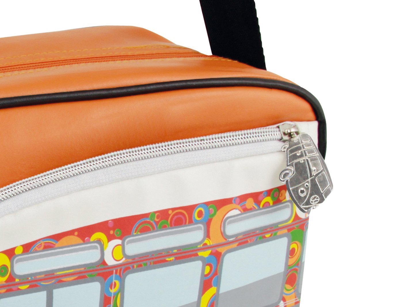 BRISA VW Collection - Volkswagen Shoulder Travel Messenger Bag with VW T1 Bus Campervan Motif (Circles/Orange)