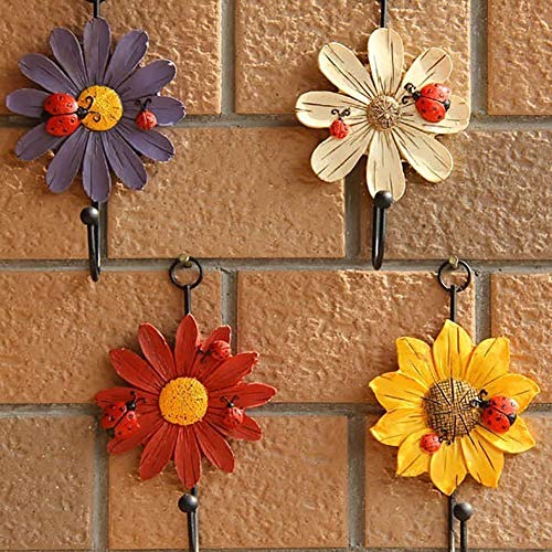 qiguch66 Wall Hooks for Home Kitchen Bathroom, Creative Household Ladybug Flower Resin Keys Coat Hat Wall Hook Home Decoration - White