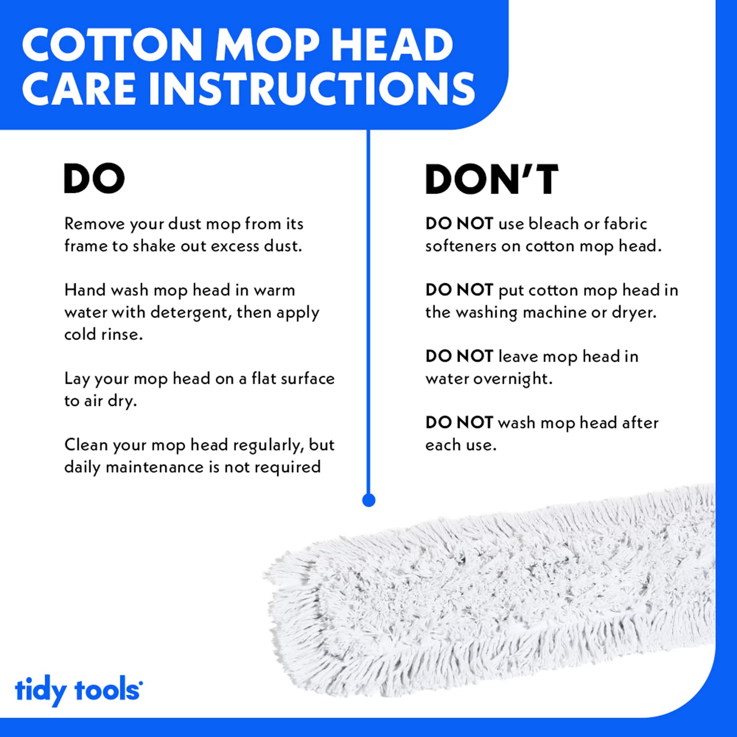 Tidy Tools Commercial Dust Mop Replacement Head β 48 x 5 in. Cotton Reusable Mop Head β Industrial Dust Mop Refill for Floor Cleaning & Janitorial Supplies