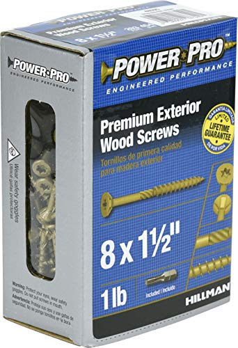 Power Pro 48595 Wood Screws, #8 x 1-1/2", Premium Outdoor Deck Screws, Rust Resistant, Epoxy Coated Bronze, 1lb Box, 203 pcs