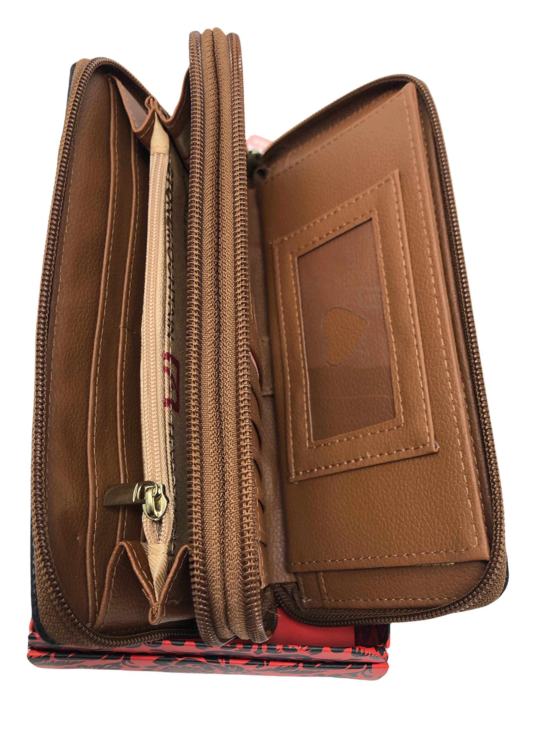 Stone Mountain Large Leather Zip Around Black/Brown Pebble Wristlet Wallet | 8X 1.5 X 4 inch