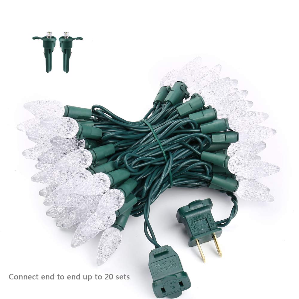 Brizled Upgrade Faceted C5 LED String Lights, 100 LED 33ft Mini String Lights, 120V UL Certified Clear Christmas Light Set for Indoor & Outdoor Decoration, Patio, Garden, Party and Holiday, Cool White