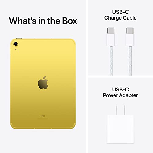 Apple iPad (10th Generation): with A14 Bionic chip, 10.9-inch Liquid Retina Display, 64GB, Wi-Fi 6 + 5G Cellular, 12MP front/12MP Back Camera, Touch ID, All-Day Battery Life – Yellow