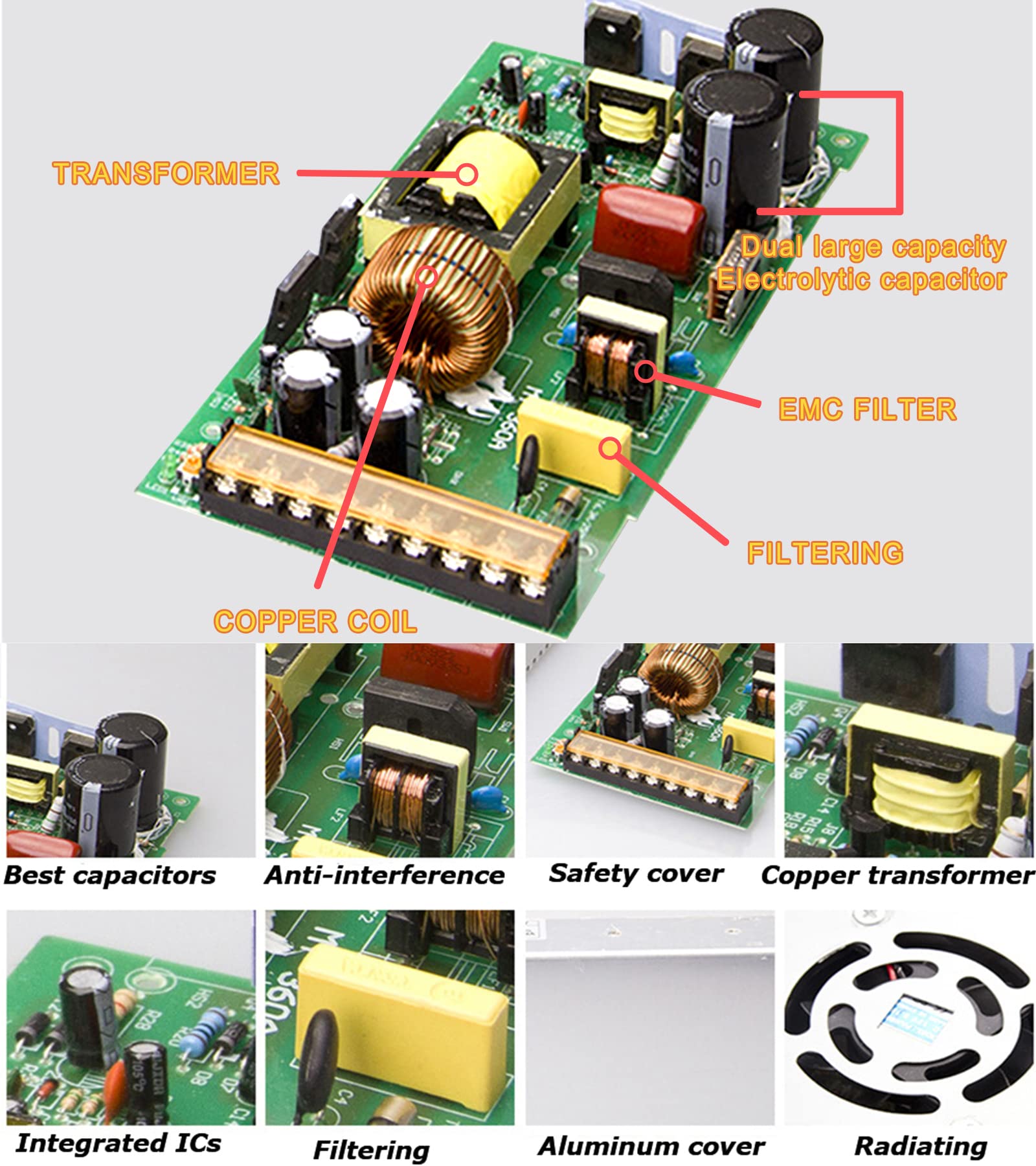 DC 12V 30A Power Supply 360W Universal Regulated Switching AC to DC Converter AC 110V/220V (SMPS) Transformer Driver Adapter for LED Strip Light, CCTV Camera Security System, Radio, Computer Project