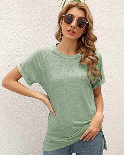 ayreus Womens Short Sleeve Shirts Crewneck Casual T Shirts Workout Tops Loose Fit Raglan Summer Tshirts Tees,1-Light Green,Large