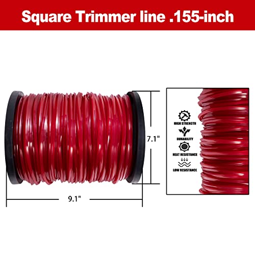 Cluparis 5-Pound Heavy Duty Square Trimmer Line .155-inch-by-492-ft Commercial String Trimmer Line in Spool, 0.155" Nylon Weed Eater String with Bonus Line Cutter( Red)