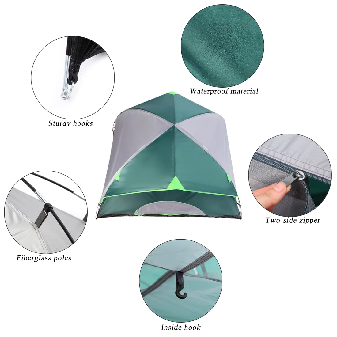 4-Persons Camping Tents: Double Layer Waterproof Windproof Tent,Hiking Tent for All Seasons (3-4 Person, Green-4P)