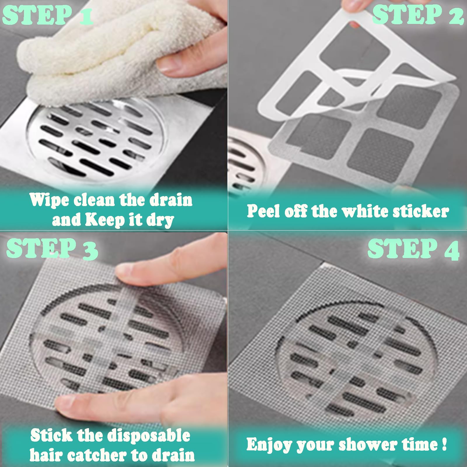 50pc-Pack Disposable Shower Drain Hair Catcher, Floor Drain Mesh Sticker Strainers, Shower Drain Cover for Bathtub, Bathroom and Kitchen Sink to Prevent Clogged Drains( 4-inch quadrate