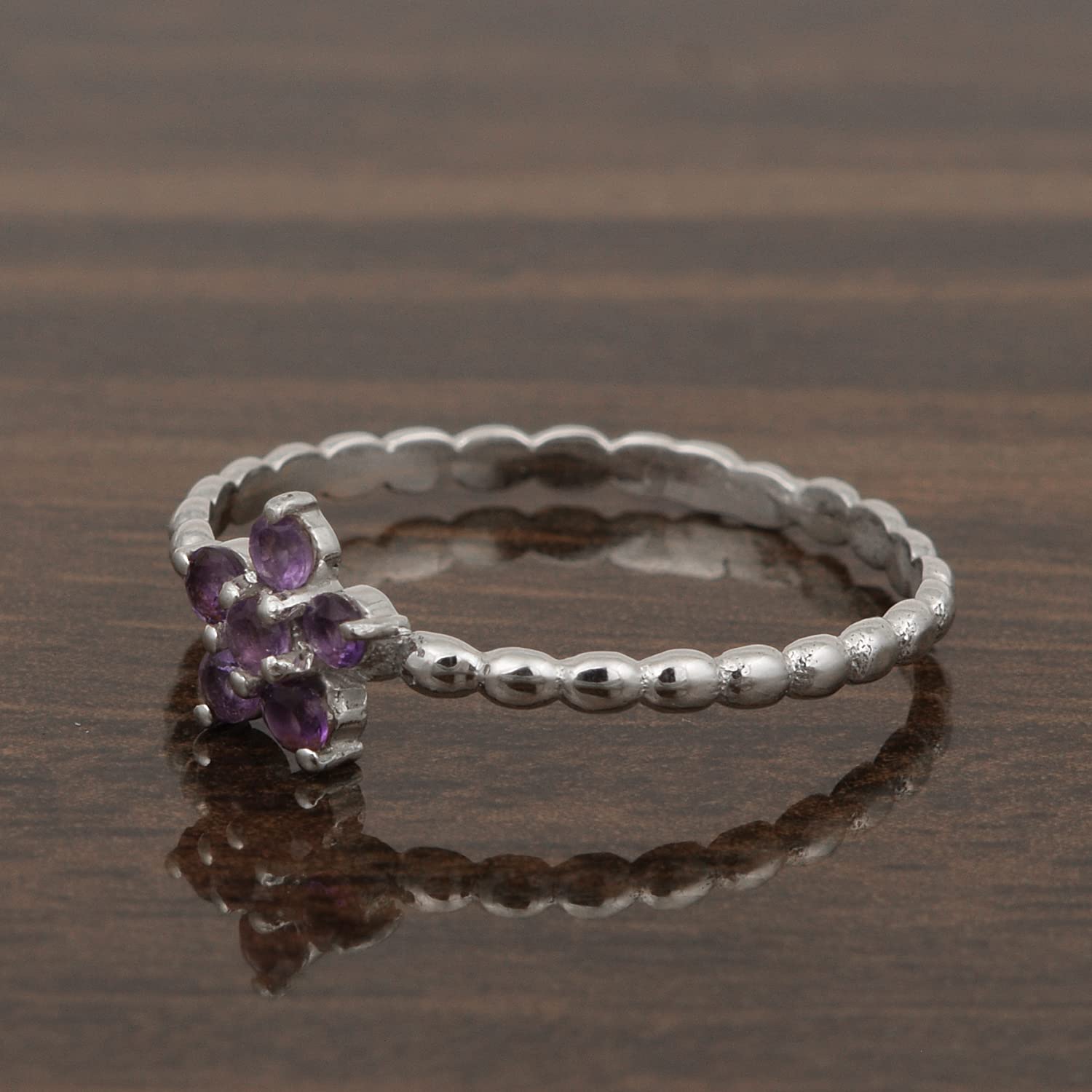925 Sterling Silver 0.25 Ctw Natural Gemstone Birthstone Stackable Women Wedding Ring (Round 2 MM) (Aquamarine, 7)