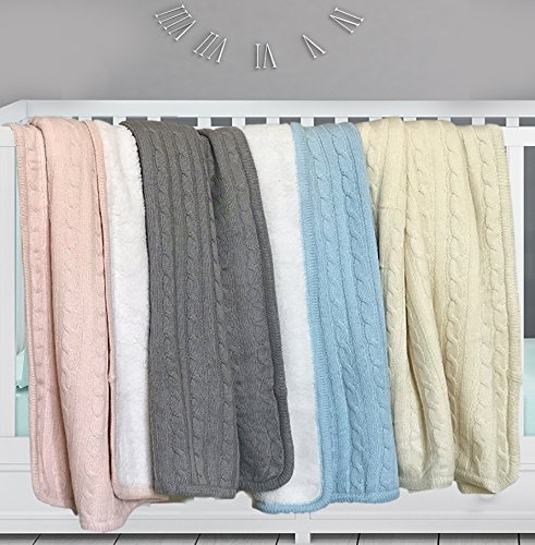 effe bebe Magnolia Cable Knit and Sherpa Baby Blanket 30"x40"(Petal Pink)
