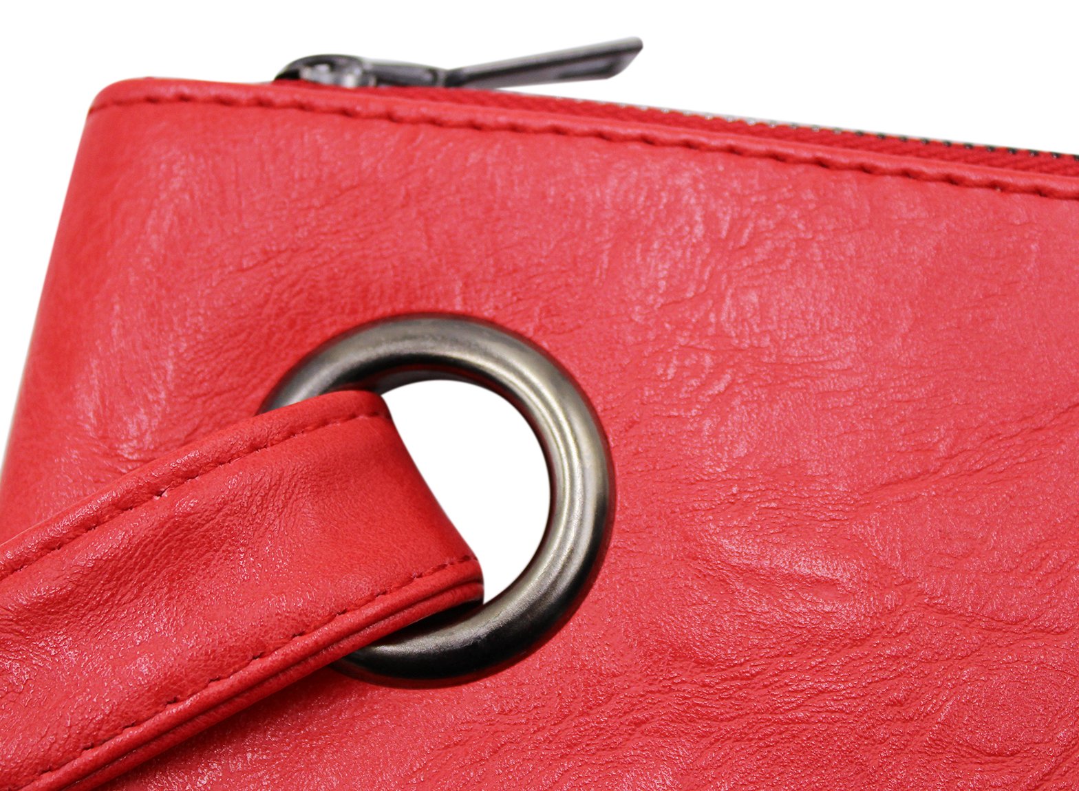 C.C-US Women Oversized Envelope Handbag Soft Leather Clutch Evening Bag Purse with Wrist Strap (Red)