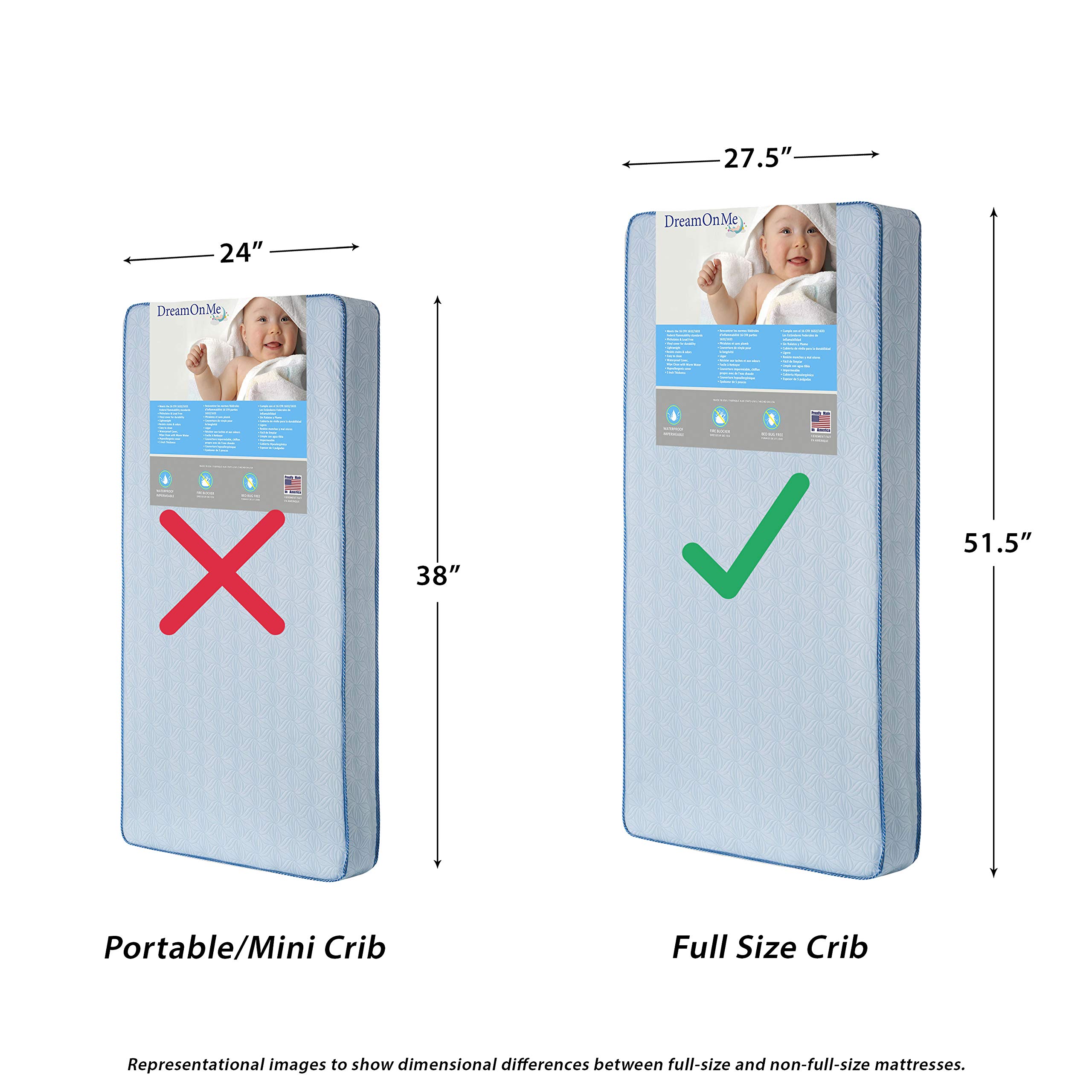 Dream On Me 6" 2 in 1 Foam Core Crib and Toddler Bed Mattress, White