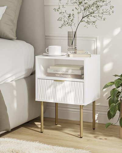 Aienvey Night Stand, Modern Bedside Table with Storage Drawer, Small Side Table with Open Wood Shelf, Bedside Furniture, Nightstand, End Table for Bedroom, Living Room, White