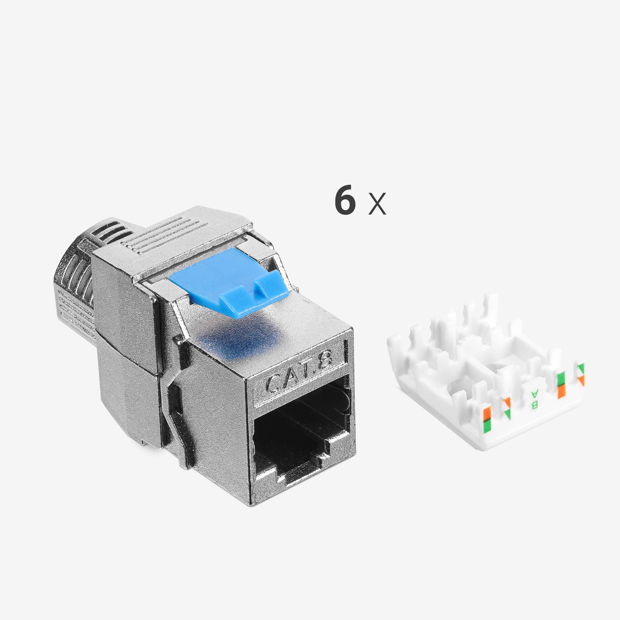 kwmobile Keystone Module Jacks - 6 Piece CAT-8 Shielded Keystone Jack RJ45 Cat 8 Ethernet Module 40 Gbit with Shielded Metal Housing