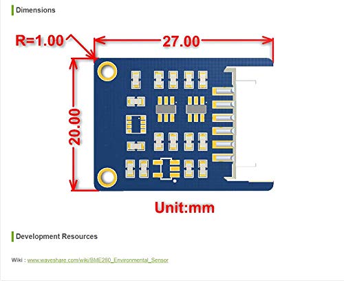 Waveshare BME280 Environmental Sensor, Compatible with Raspberry Pi 5/4B/3B/Zero/Zero W/Zero 2W/Pico/Pico W/Pico WH, Temperature, Humidity, Barometric Pressure