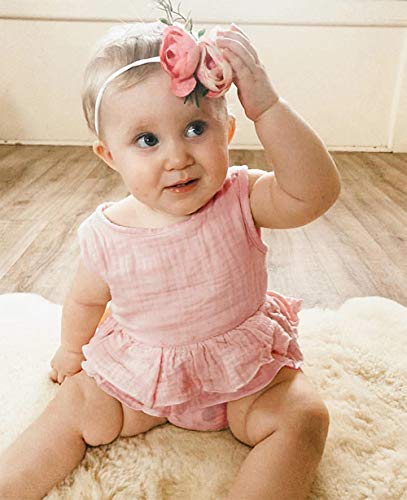 Yoawdats Newborn Baby Girl Romper Cotton Linen Bodysuits Ruffle Sleeve Summer Jumpsuit Outfits Clothes (0-6 Months, Y Pink)