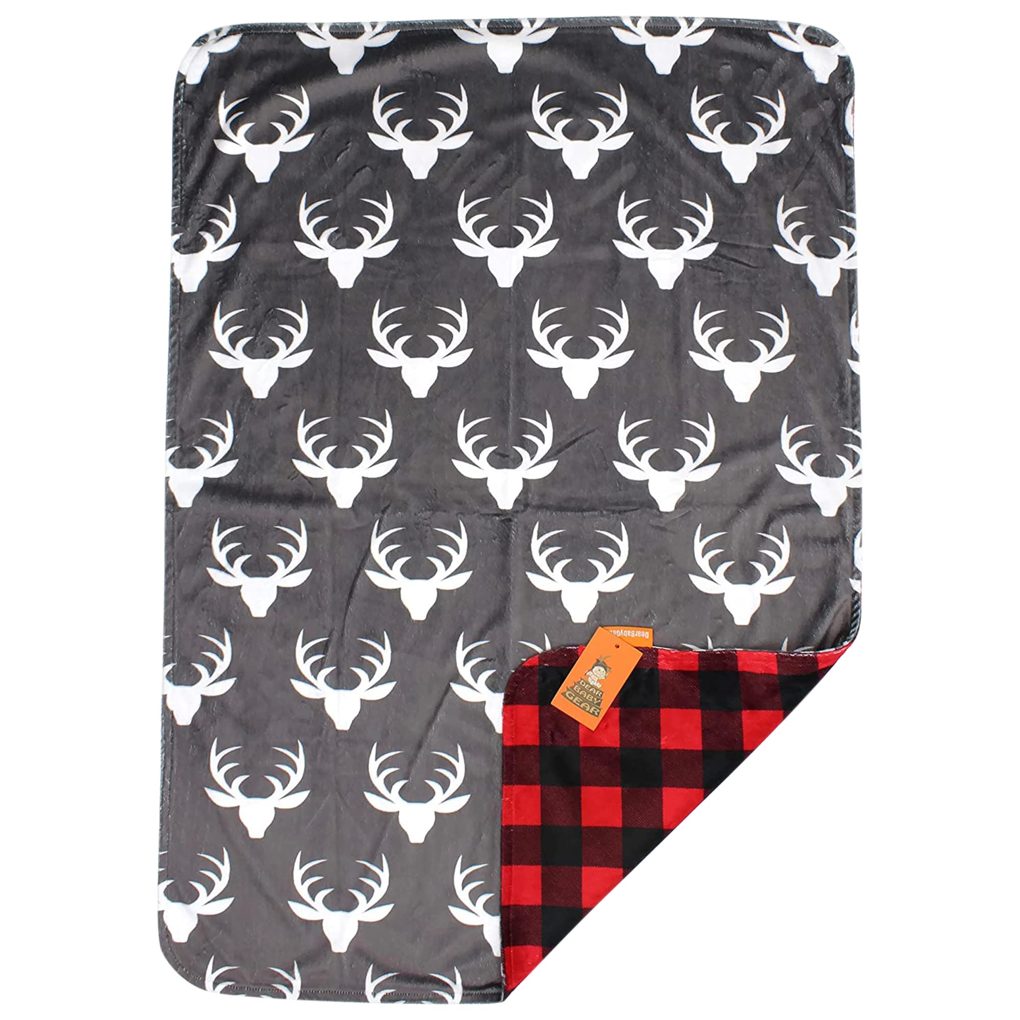 Dear Baby Gear Deluxe Soft Baby Blankets for Newborn Girls & Boys - Cute Infant Blanket, Nice Nursery Blankets, Double Layer Toddler Blanket - Deer Antlers Red & Black Buffalo Plaid (30" x 40")