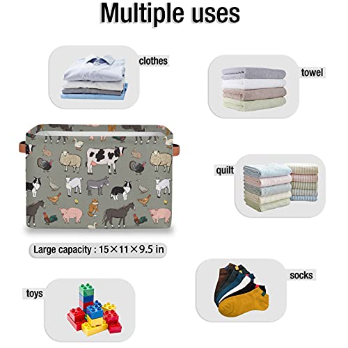 Farm Animal Storage Basket Bins, Cow Sheep Rooster Large Foldable Storage Baskets Fabric Organizer Storage Cubes Box with Handles Collapsible Basket for Shelf Closet Nursery Home Office 1 Pack