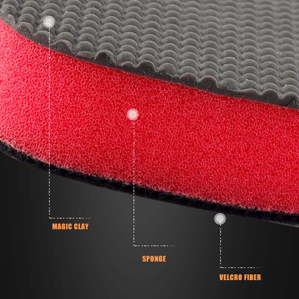 Clay Bar Pad, 5 Inch Mid Grade,1Pc Handle Grip Pad and 1 Pc Clay Bar Applicator, Synthetic Clay Bar Pad for DA Polisher and Rotary Polisher for Car Detailing, Clay Bars Auto Detailing -CHMLP5MA