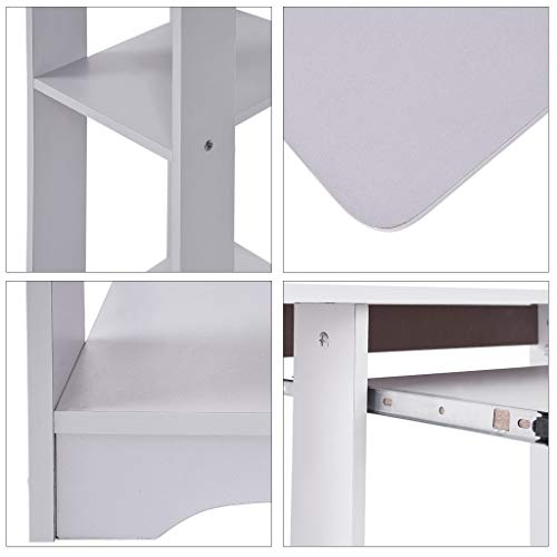 OKBOP Desktop Home Computer Desk with Storage Shelves Keyboard Tray, Modern Writing Desk Wood Student Study Table Notebook Workstation, White Small Office Desk (White)