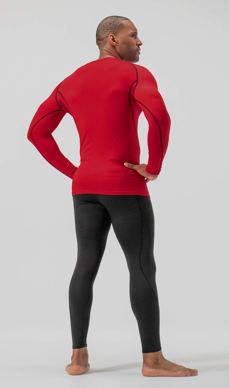 DEVOPS 2 Pack Men's Thermal Long Sleeve Compression Shirts (Large, Black/Red)