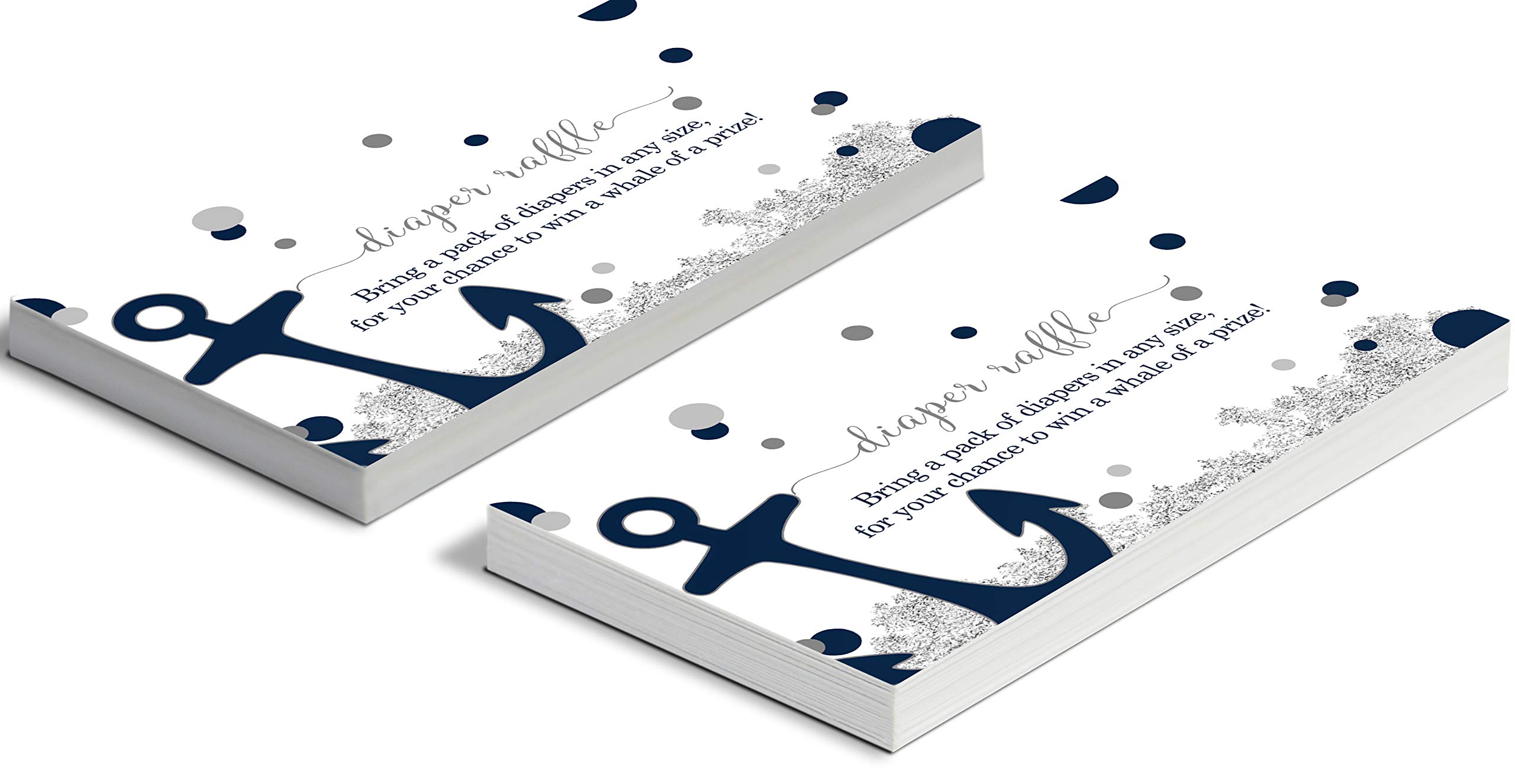 Paper Clever Party Nautical Diaper Raffle Tickets (25 Pack) Boys Baby Shower Games - Invitation Insert - Fill-In Cards for Prize Drawing Activity - Navy and Silver - 2x4 Size Set
