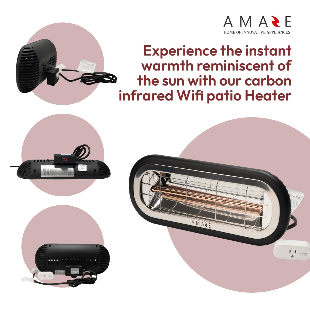 Amaze Electric Halogen Infrared Wifi Patio Heater 1500w with Smart WIFI Plug for Outdoor, Indoor, Patio, Backyard, and Garage heater