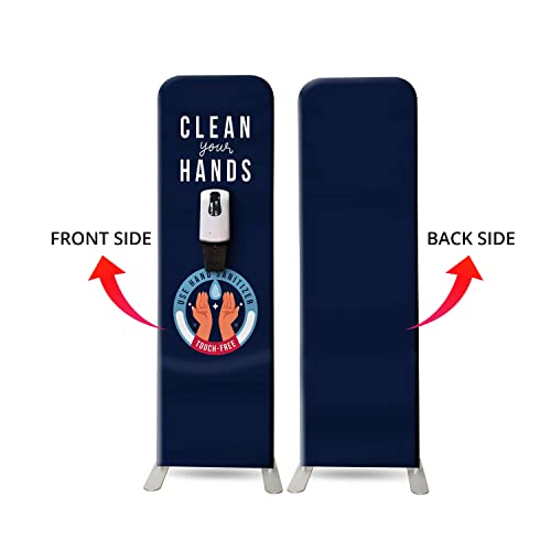 BannerBuzz Touch-Free Dispenser Floor Stand Kit Touchless Machine with Clean Your Hands Fabric Banner Stand Best for Hospital, Home, School, Office- 2 X 6.5 Ft (Double Side Print, Theme: 3)