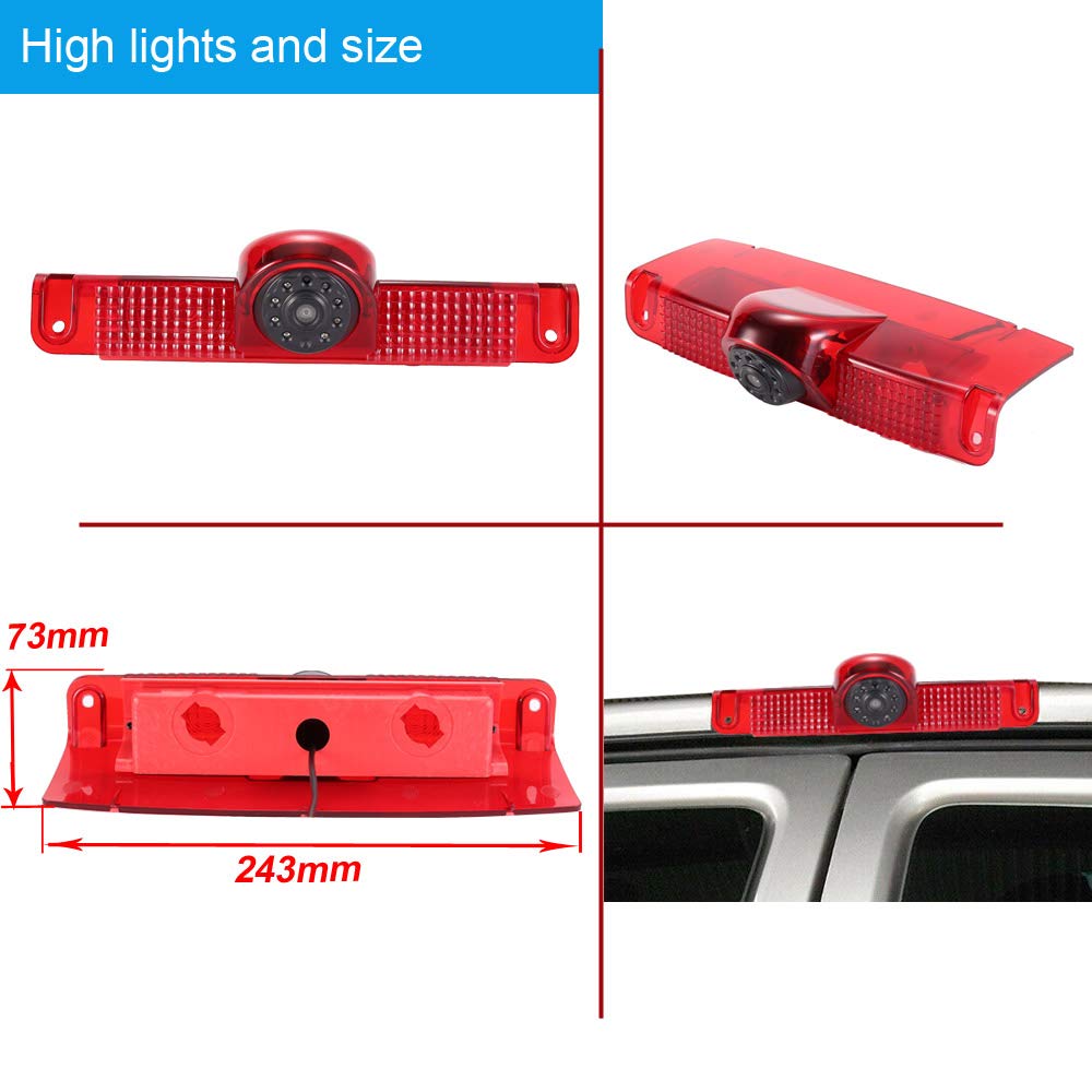 4.3 '' Rearview Mirror + Third Roof Top Mount Brake Lamp Reverse Rear View Backup Camera Angle and Distance Adjustable IR Night Vision for Chevrolet Express GMC Chevy Savana Exporer Vans Cargo