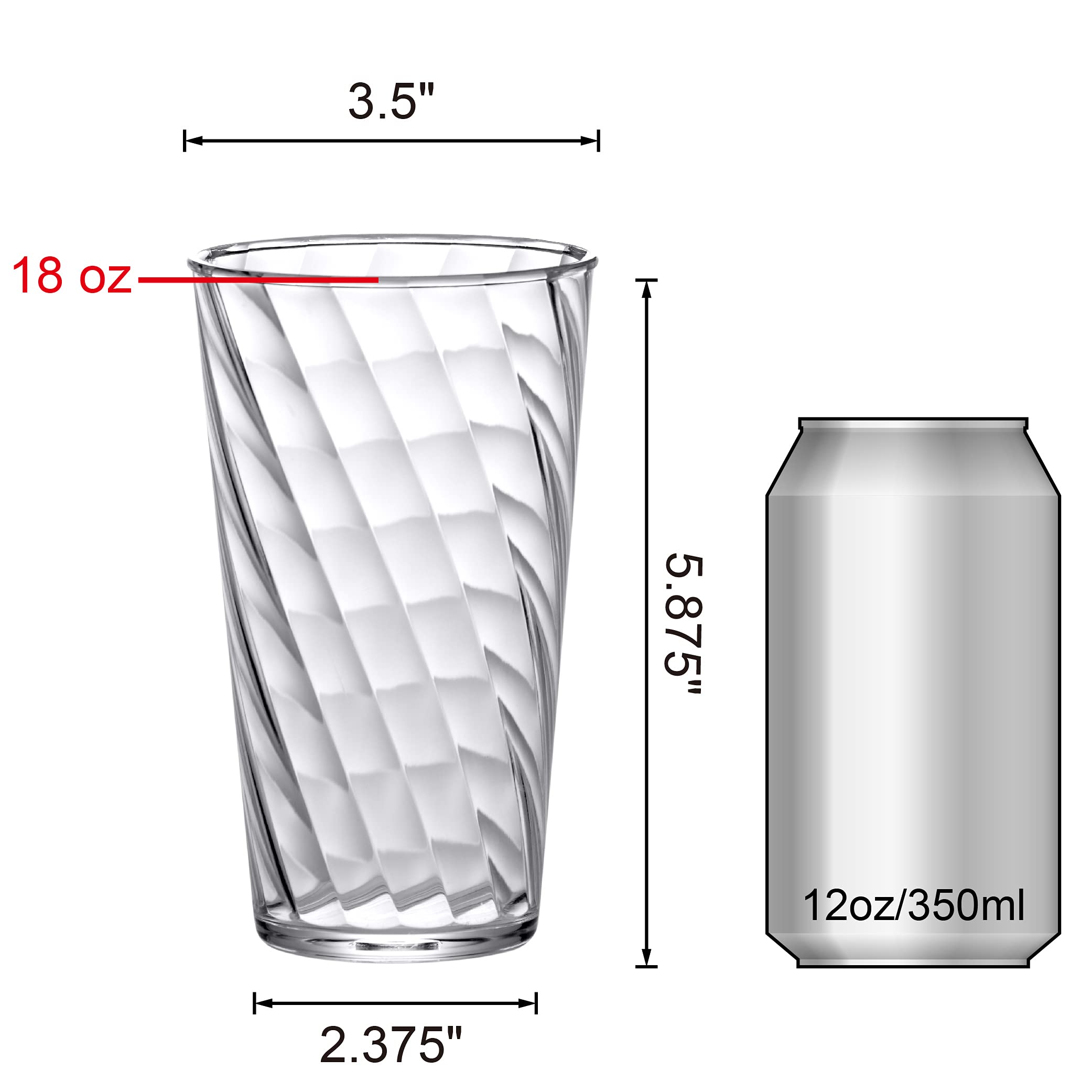 Amazing Abby - Glacier - 18-Ounce Plastic Tumblers (Set of 8), Plastic Drinking Glasses, All-Clear Reusable Plastic Cups, Stackable, BPA-Free, Shatter-Proof, Dishwasher-Safe