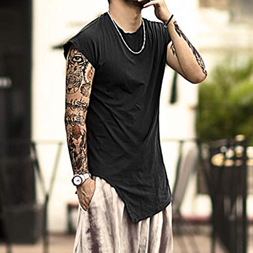 YOMXL Men Solid Color Irregular Hem Tops Athletic Sport Soft Tank Tops Casual T Shirt Tee Black