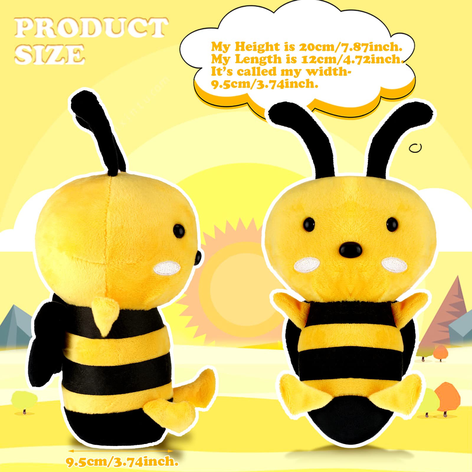 Civaner 2 Pieces Stuffed Honeybee Toy Bee Movie Plush Bee Stuffed Animal for Honey Bee Decor 1st Birthday Bee Themed Party, 7.87 Inches
