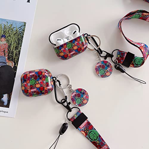 Auto Element Anime Super Hero Character Soft TPU Airpods 3rd Generatio Case,with Cartoon Anime Lanyard Keychain,Suitable Fashion Man Women Girl Airpods 3rd Case