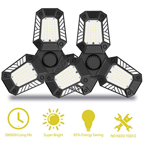 60W 5000K LED Garage Lights LED Garage Light Bulb, Garage Light with Adjustable Wings, LED Shop Light for Workshop, Warehouse, Working Light (1Pack)
